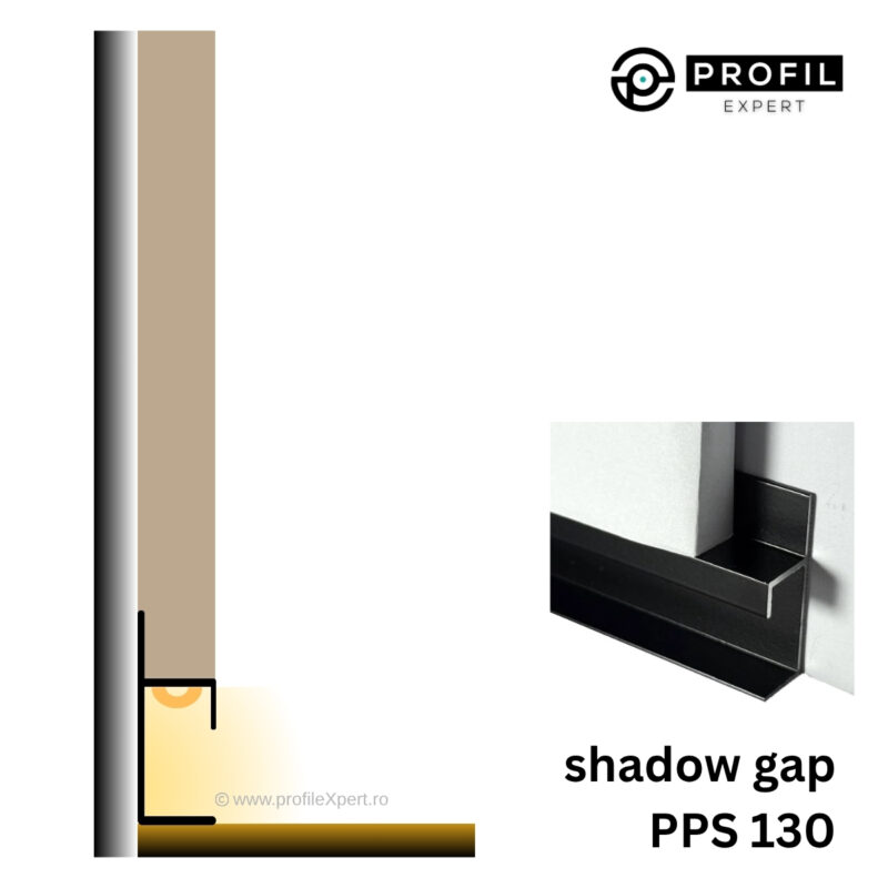 PPS 130 Profil shadow gap aluminiu ALB MAT cu LED pentru tavane și plinte
